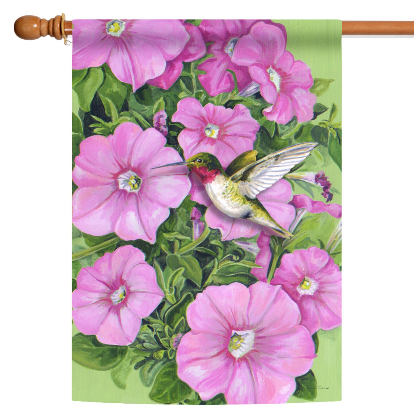 Toland Home Garden Pink and Green Hummingbird on Petunias Outdoor House ...