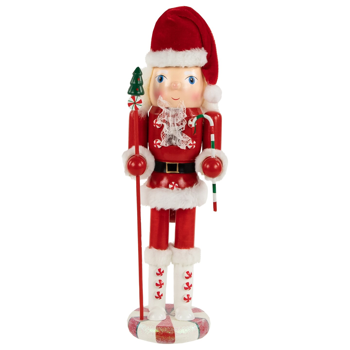 Northlight 13.75" Red and White Peppermint Twist Mrs. Claus Wooden Christmas Nutcracker | Michaels
