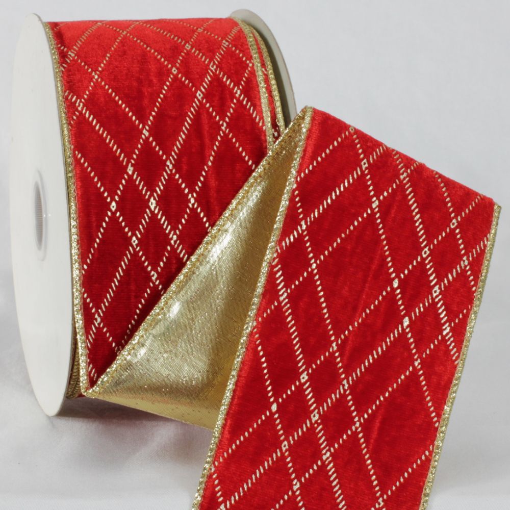 The Ribbon People Red and Gold Colored Diamond Patterned Craft Ribbon 3 ...