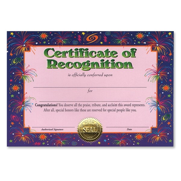 Beistle Pack of 6 Colorful Fireworks "Certificate Of Recognition ...