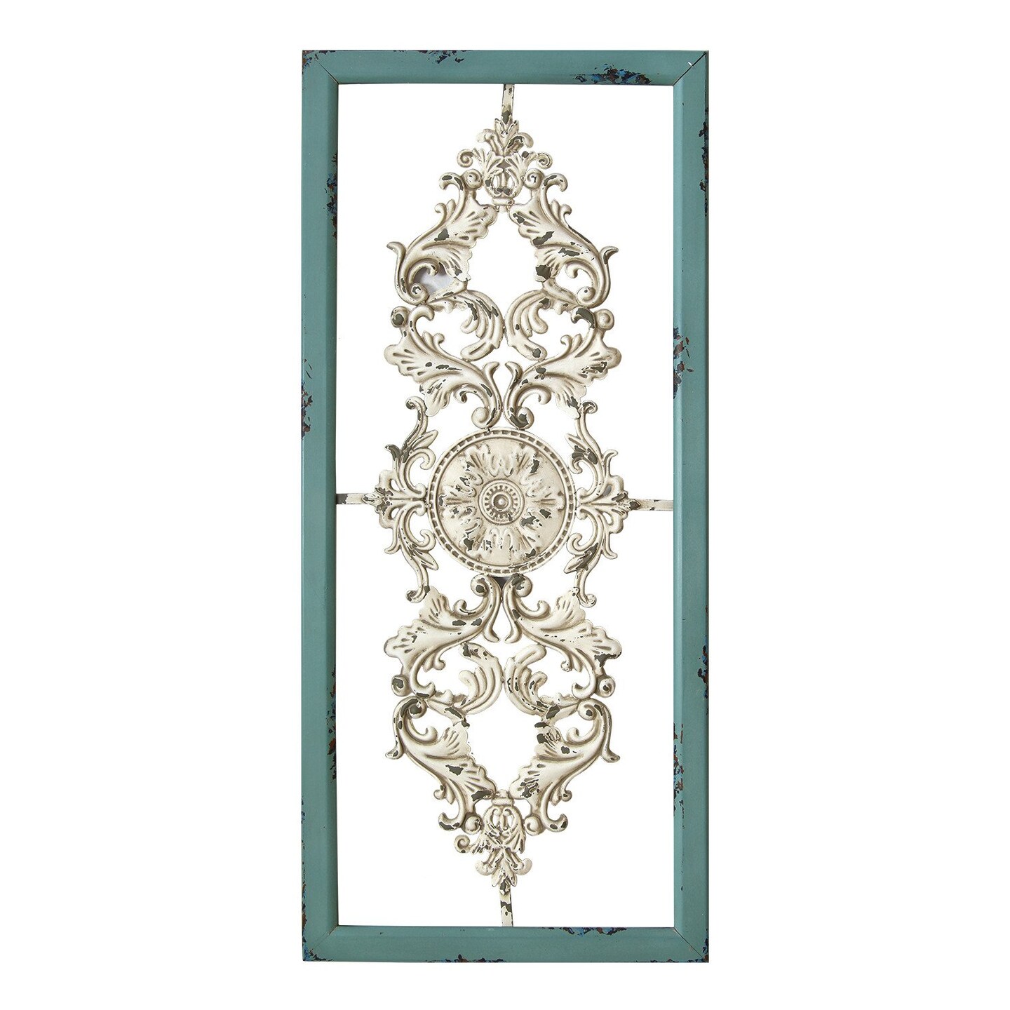 Contemporary Home Living 36" White and Blue Scroll Panel Wall Design ...