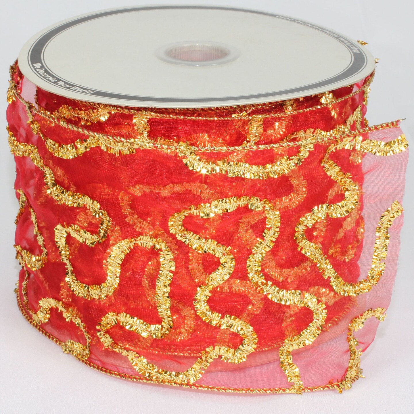 The Ribbon People Sheer Red with Gold Swirl Wired Craft Ribbon 4" x 20 ...