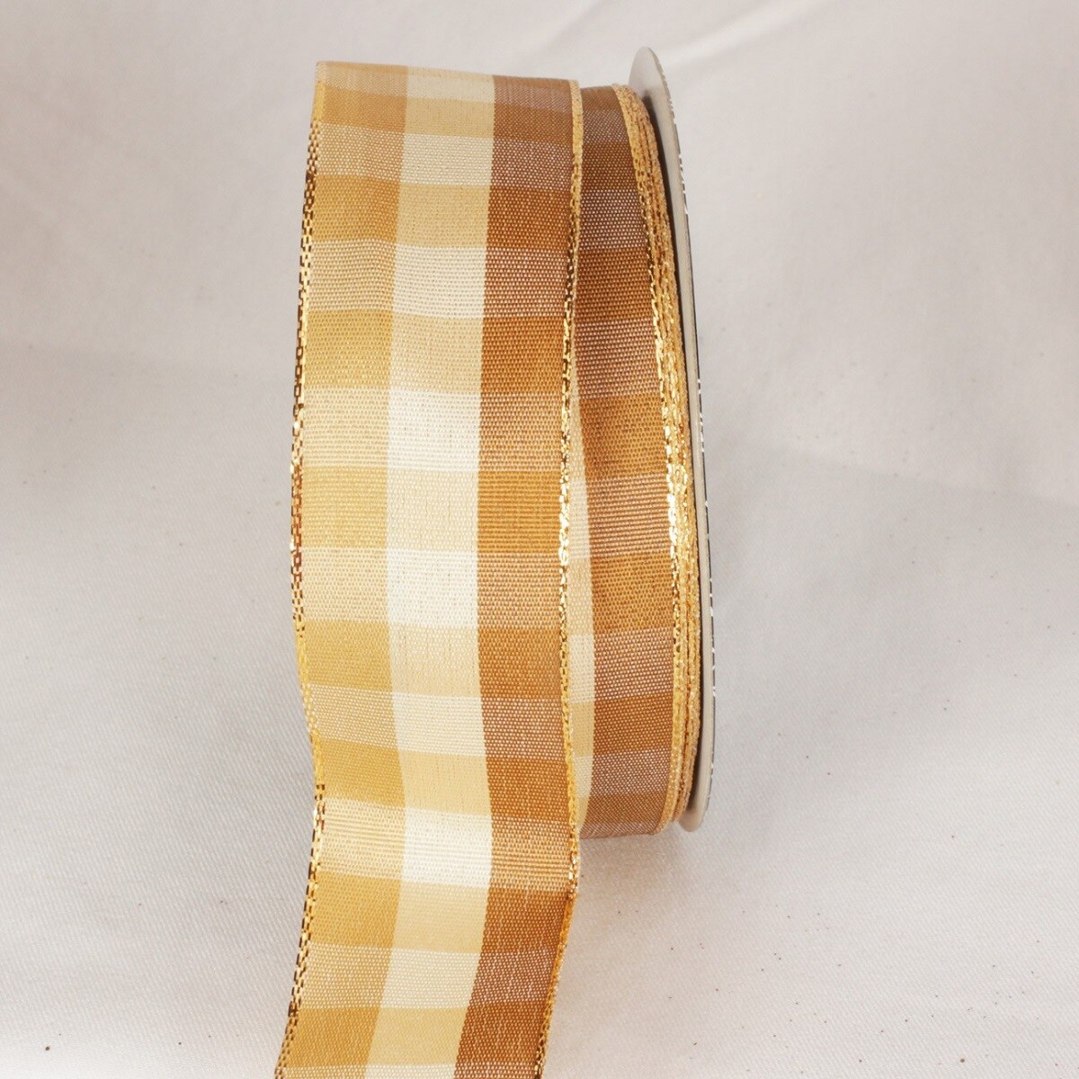 The Ribbon People Ivory and Gold Checkered Print Wired Craft Ribbon 1.5 ...