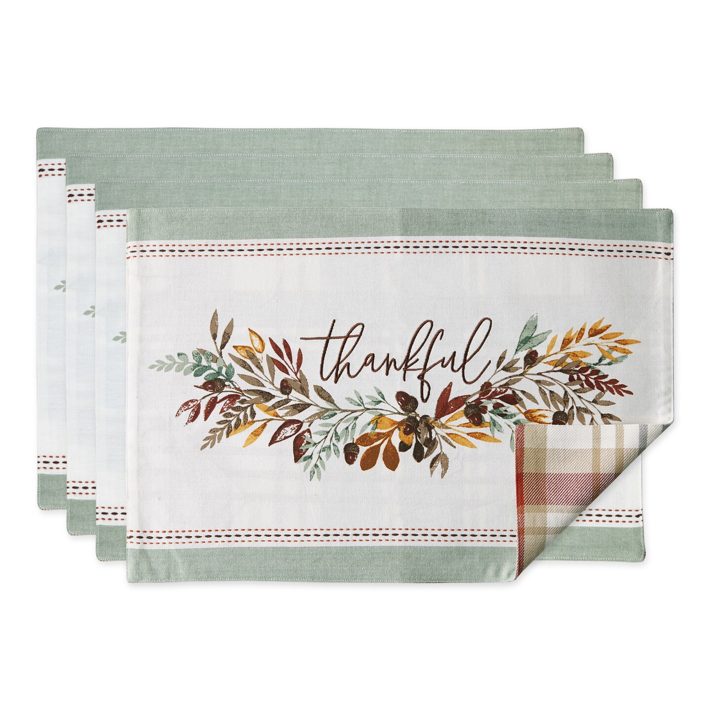 Contemporary Home Living Acorn Swag and Plaid "Thankful" Reversible ...