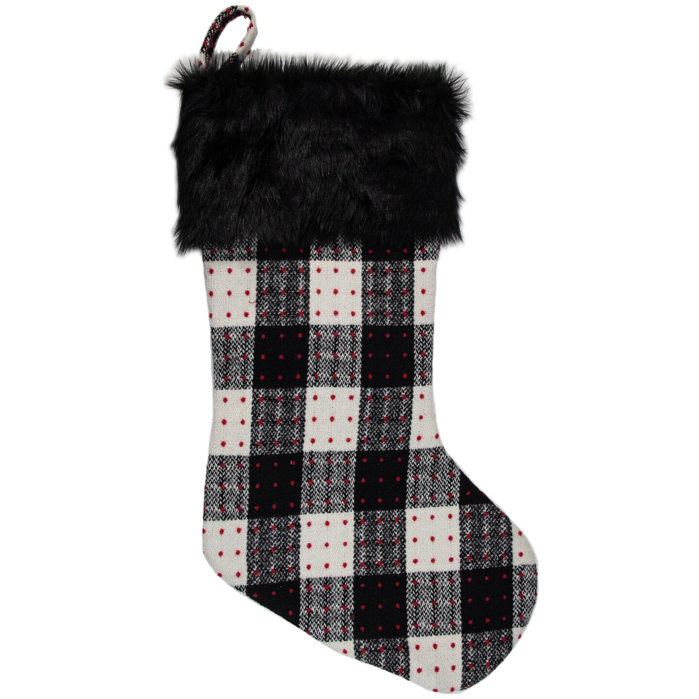 Northlight 21" Black and Ivory Plaid with Dots and Faux Fur Cuff ...