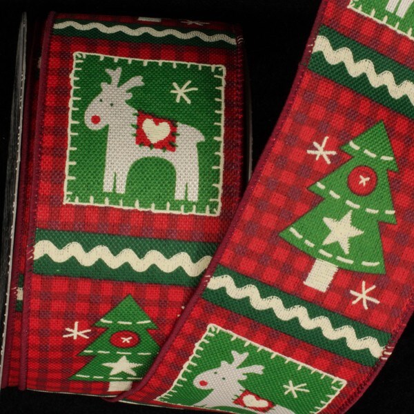 The Ribbon People Red and Green Christmas Trees with Reindeer Wired ...