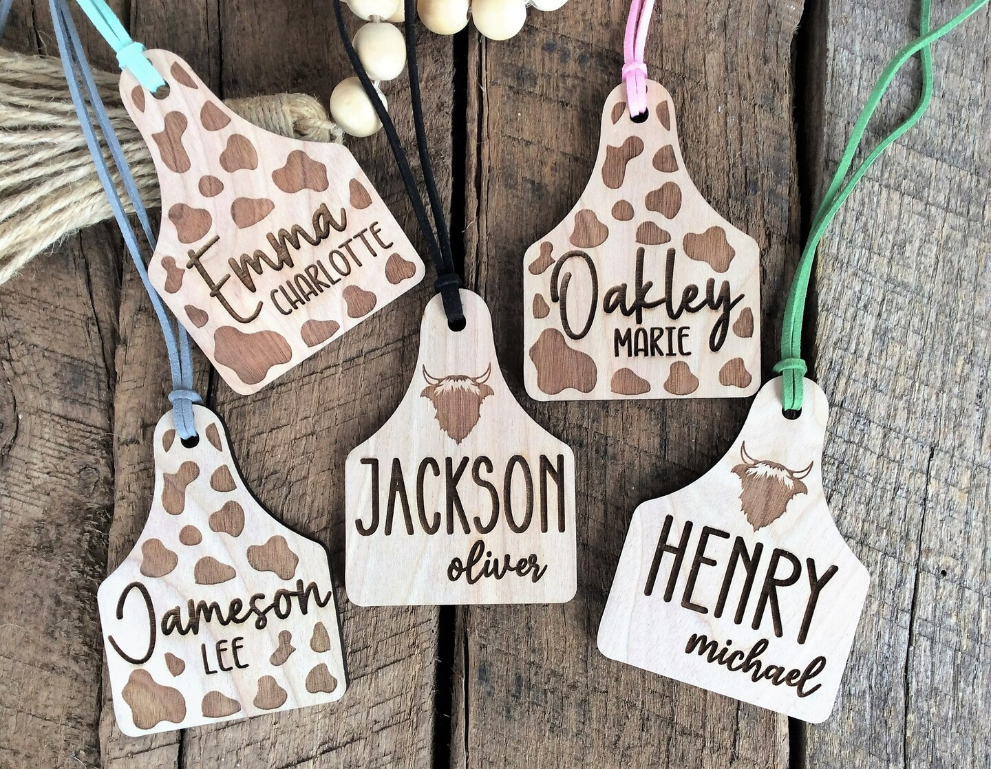 Cow Tag Backpack Tag, Personalized Diaper Bag Tag, Wooden Cow Name Tag ...