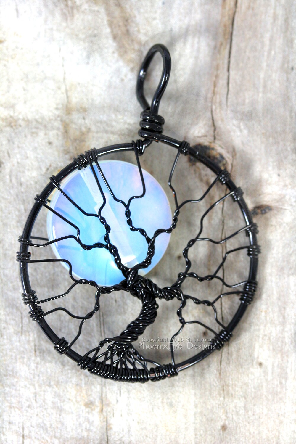 Opalite Full Moon Tree of Life Pendant, Spooky Tree, Black Wire Tree ...