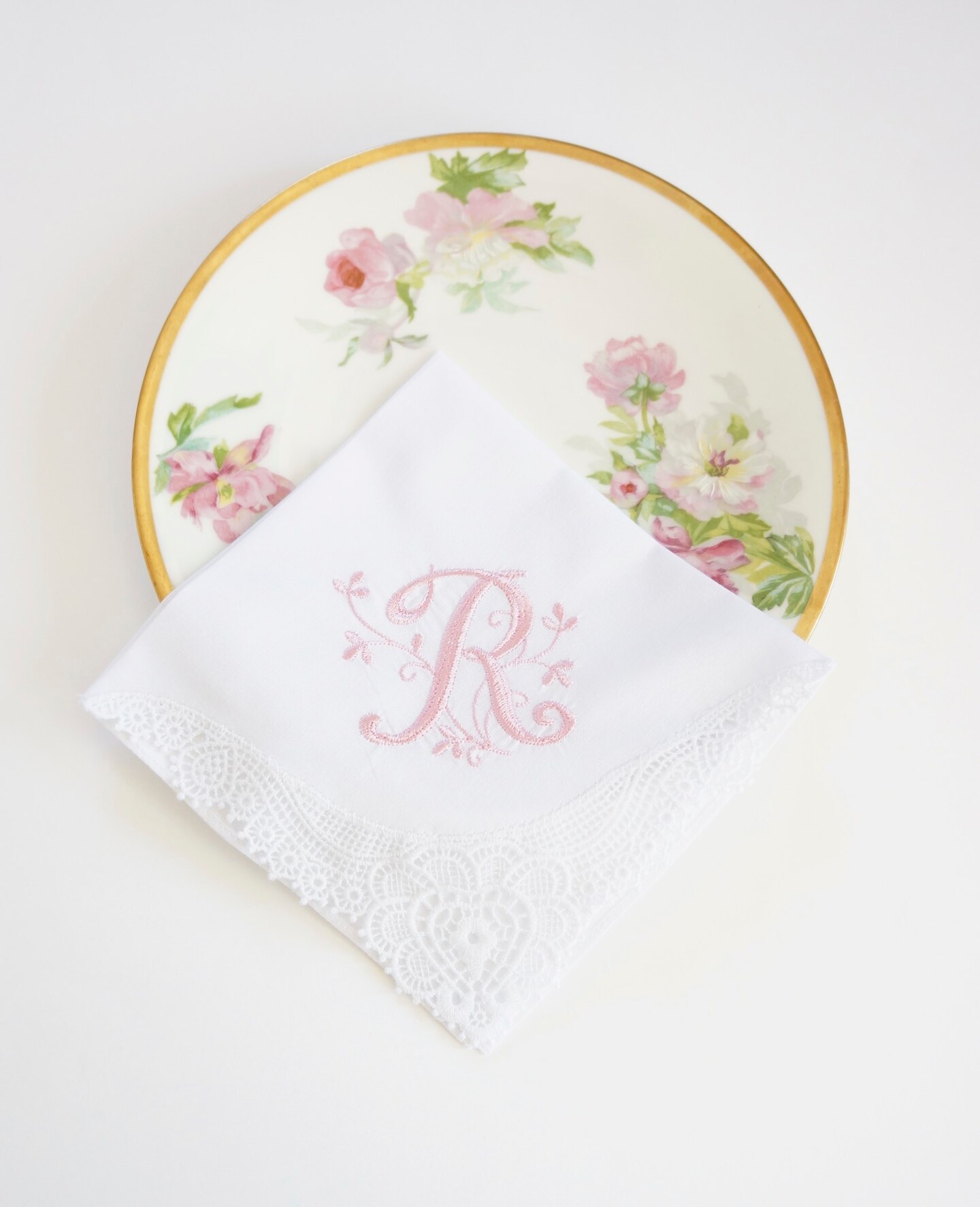 JARDIN MONOGRAM, Greenery Design, Embroidered Monogrammed Handkerchief ...