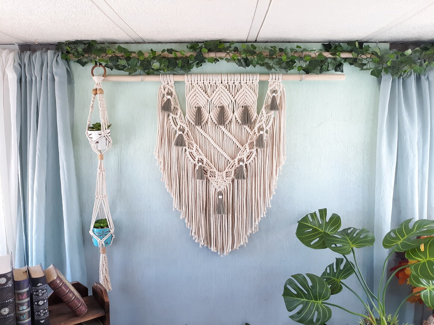 Macrame Wall Hanging with Tassels, Tassel Macrame, Green Macrame Wall ...