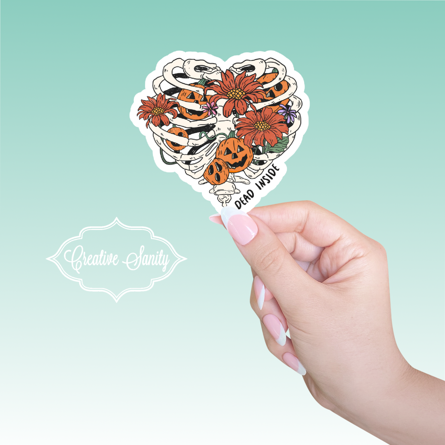Vinyl Sticker, Dead Inside Heart, Skeleton Ribs, Halloween Sticker ...