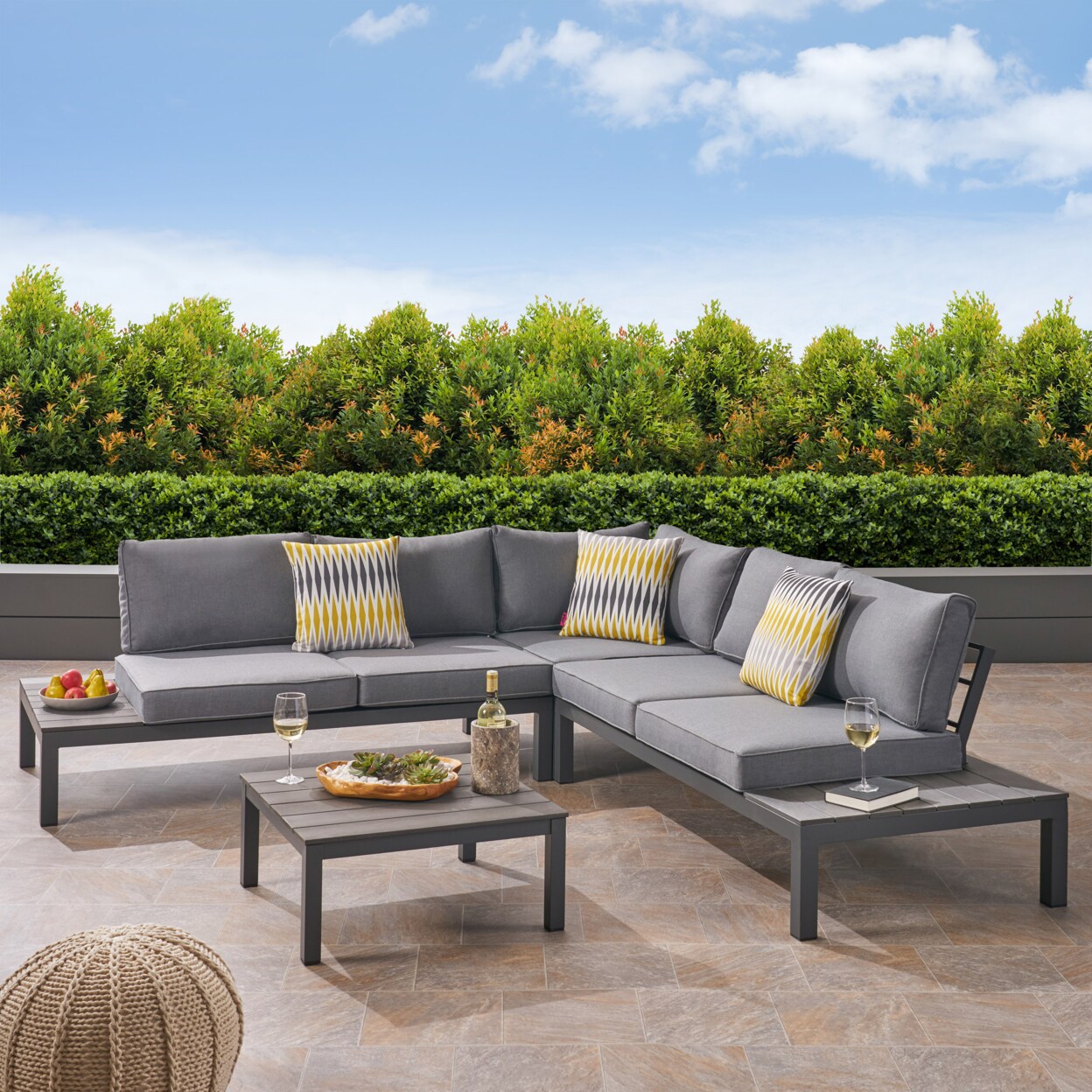 GDF Studio Leo Outdoor Aluminum V-Shaped Sectional Sofa Set | Michaels