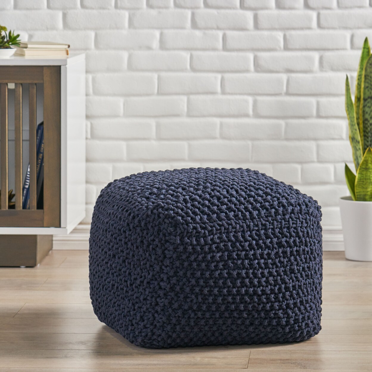 GDFStudio Teresa Modern Knitted Cotton Cube Pouf | Michaels