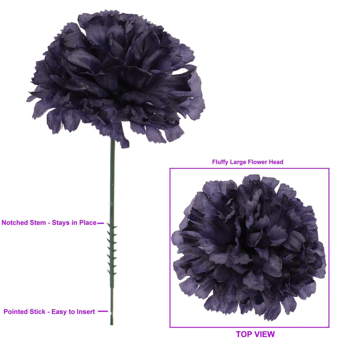 100-Pack Navy Blue Carnation Picks with 5-Inch Stems and 3.5-Inch ...