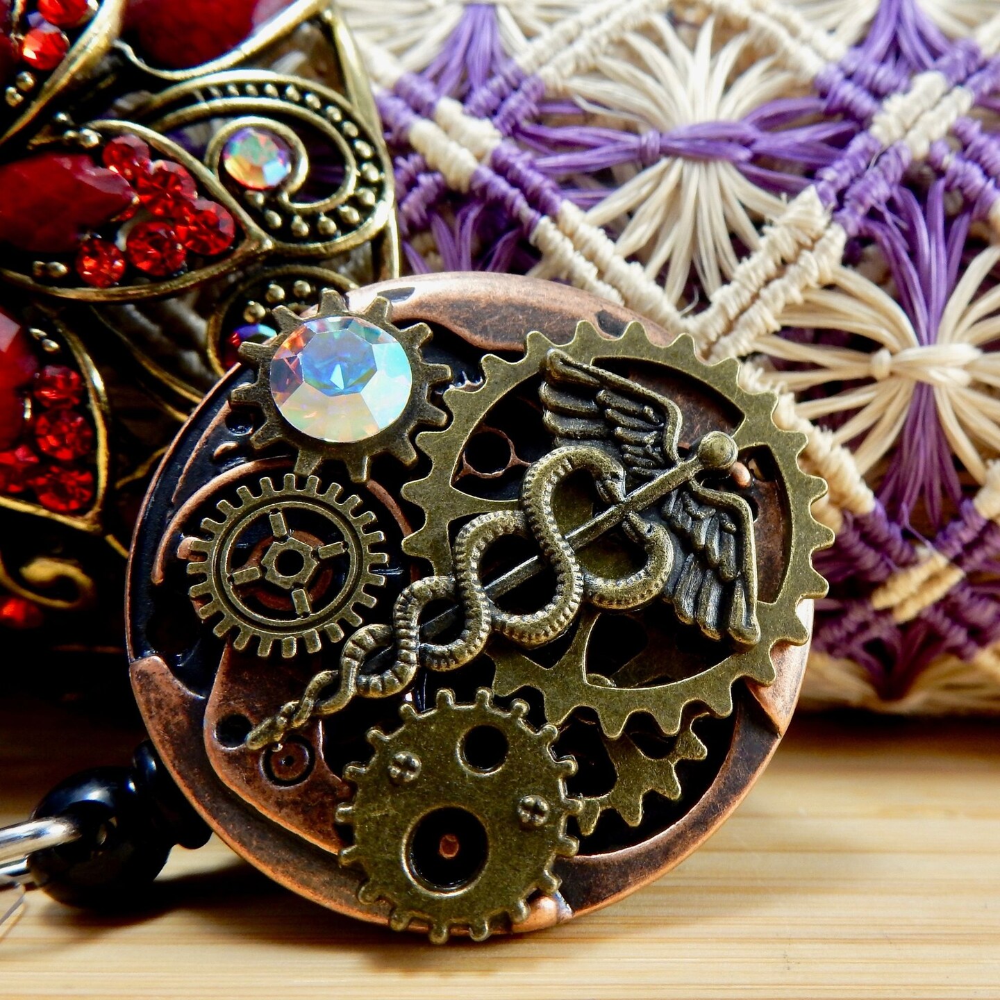 Caduceus Retractable Badge Reel, Steampunk Badge Holder, Personalized ...