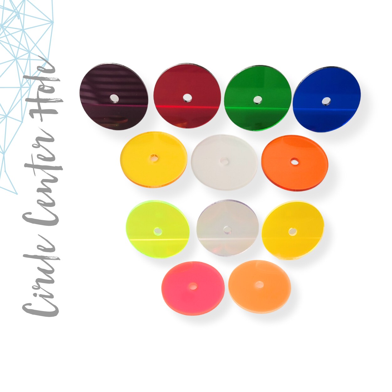 25 Acrylic Circle With 1,4" Center Hole ( MIXED TRANSLUCENT COLORS ...