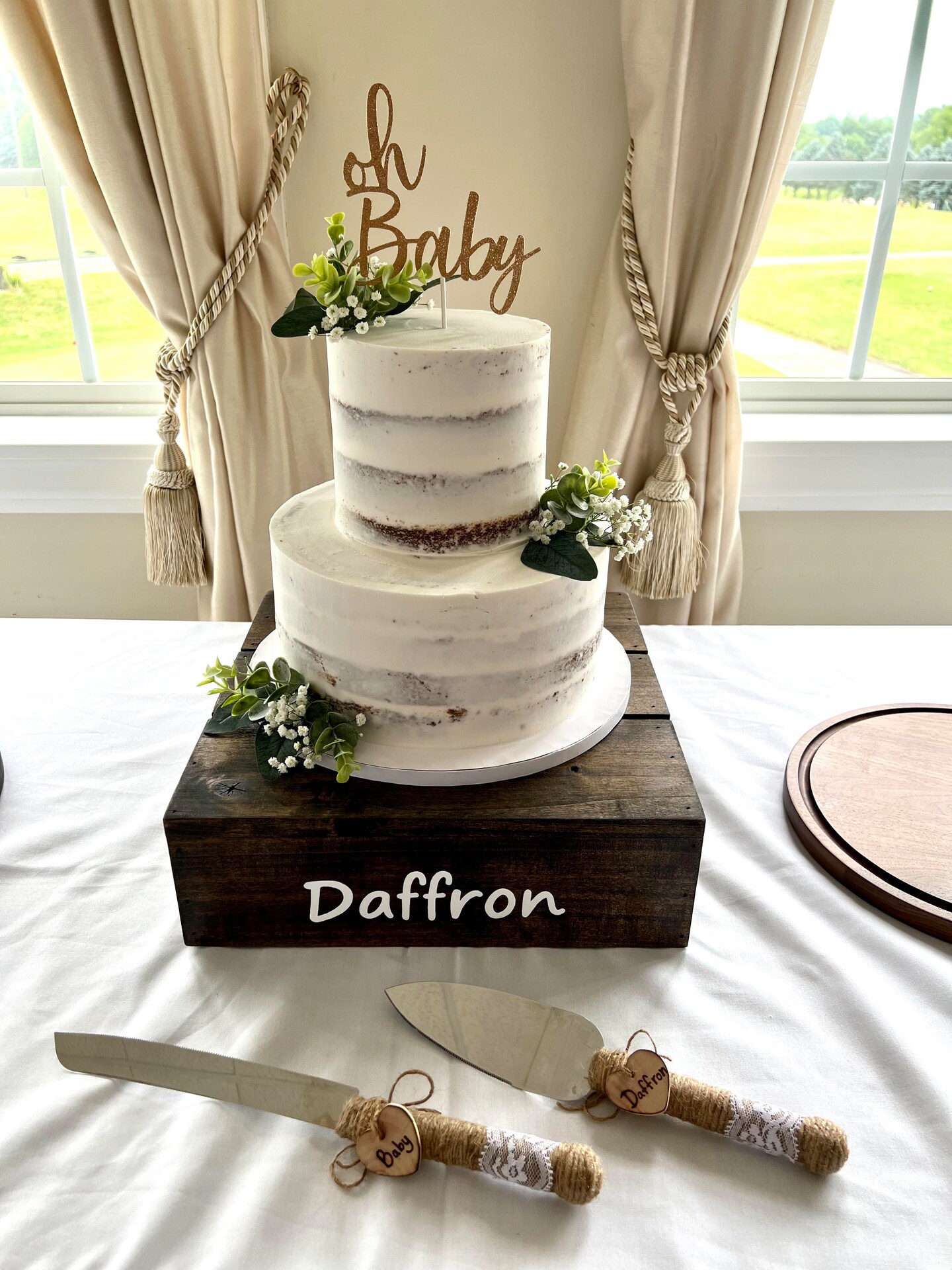 Personalized baby shower cake stand, rustic wooden cake riser, cake ...