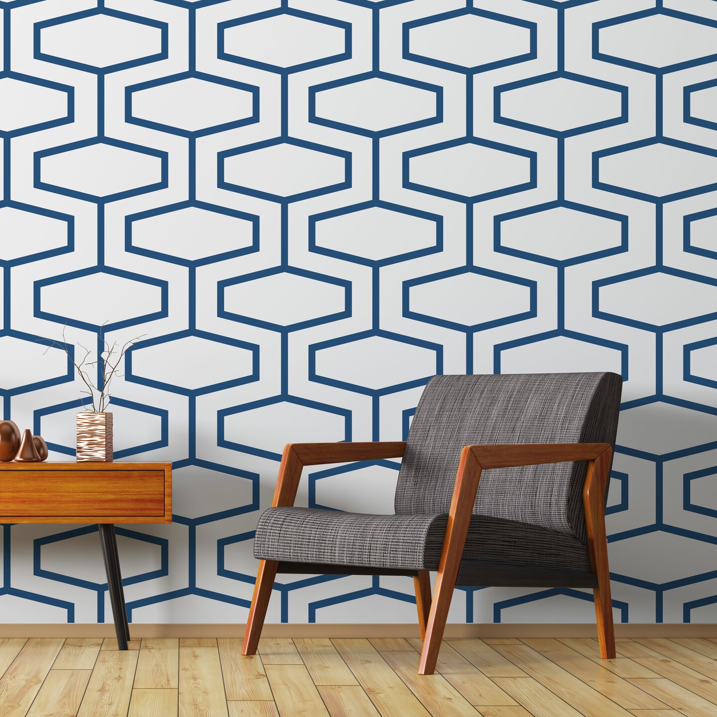 Removable Geometric Wall Decals, Hexagon Pattern Decor, Mid Century ...