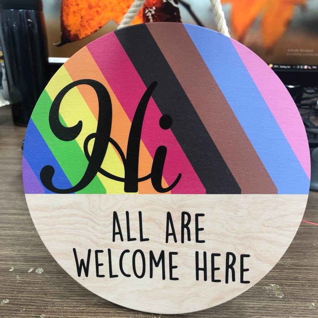 All Are Welcome Here LGBT Welcome Sign, Door Hanger, LGBTQ art, Pride ...