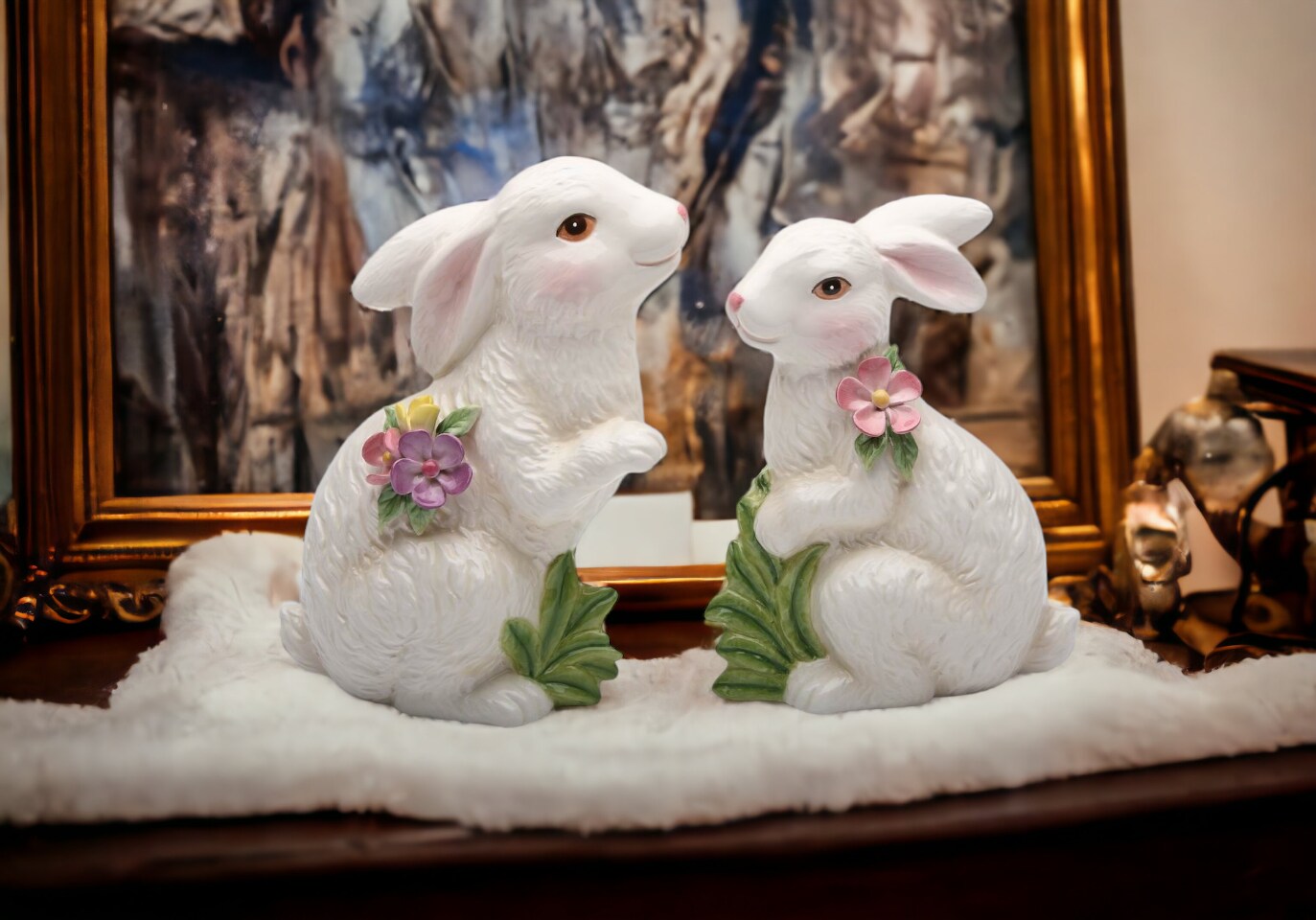 Springtime Bunnies: Cute Easter Rabbits with Flowers Figurines, Set of 2 | Michaels