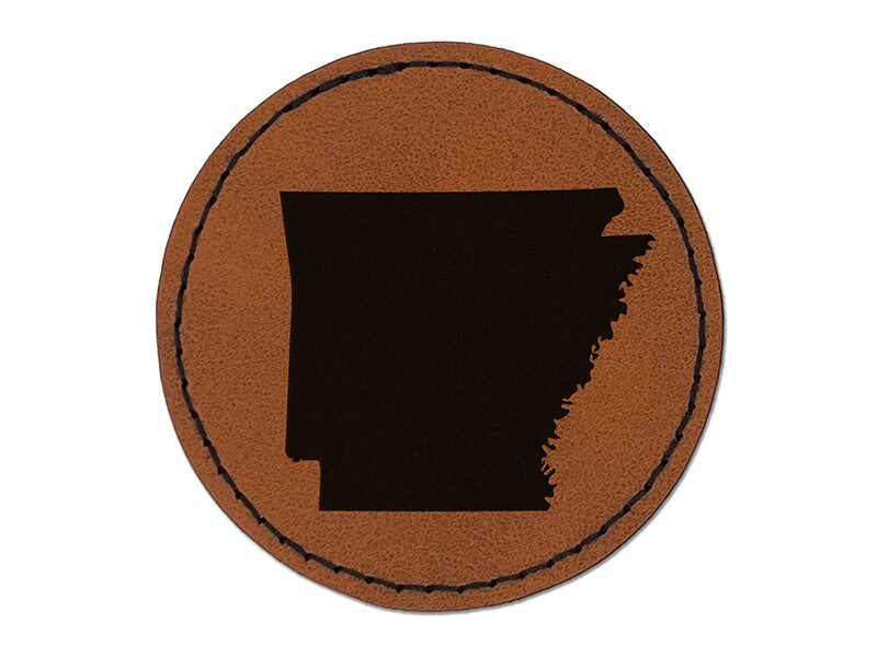 Arkansas State Silhouette Round Iron-On Engraved Faux Leather Patch ...