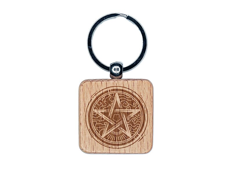Pentacle Star of Elements Magical Talisman Symbol Engraved Wood Square ...