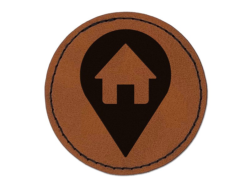 Map Home Location Marker Symbol Round Iron-On Engraved Faux Leather ...