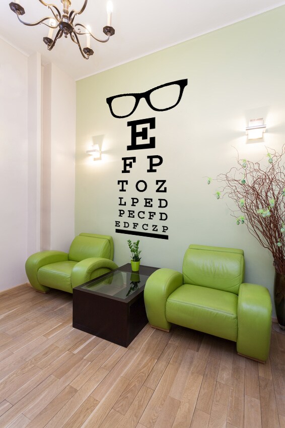 Eye Chart Glasses Wall Decal, Removable Optometrist Office Decals, Eye ...