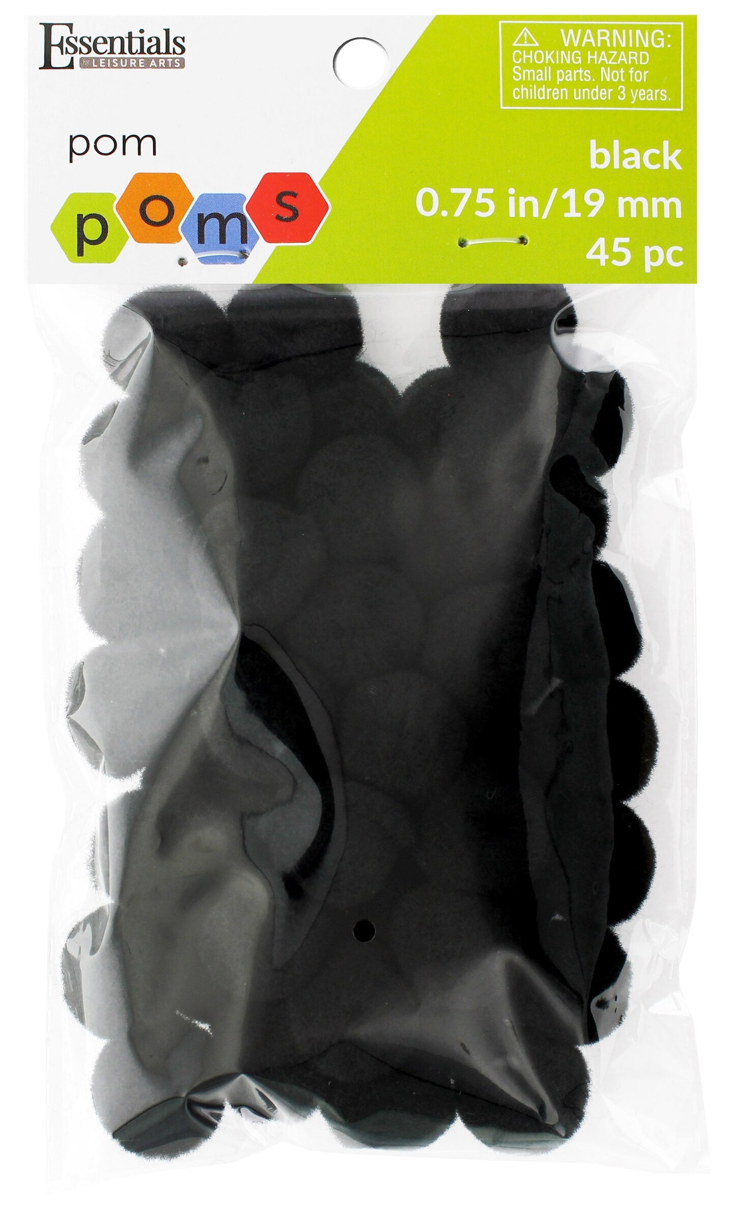 Essentials by Leisure Arts Pom Poms, Black, 3/4", 45 Pieces per Pack ...