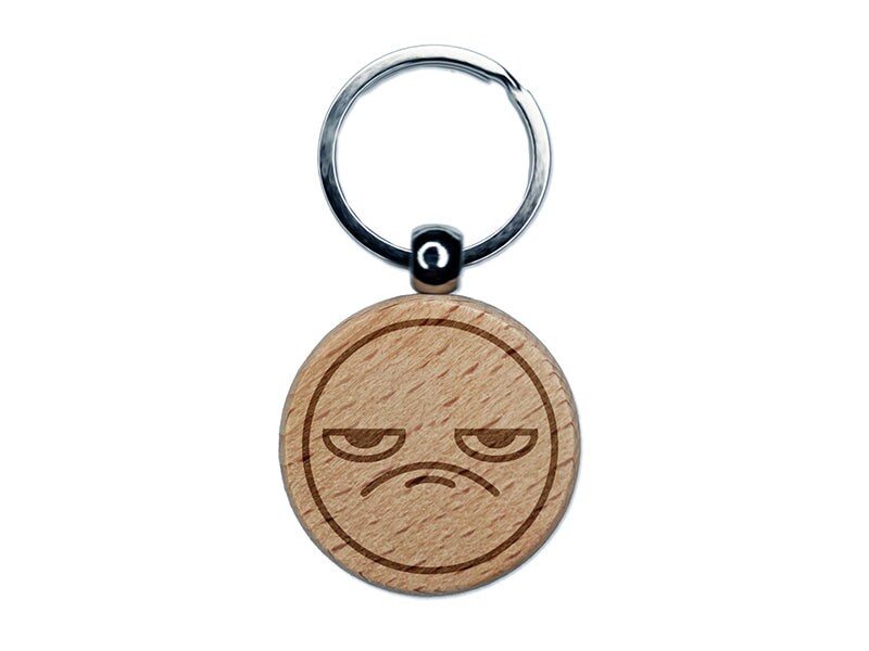 Kawaii Cute Grumpy Meh Face Engraved Wood Round Keychain Tag Charm ...