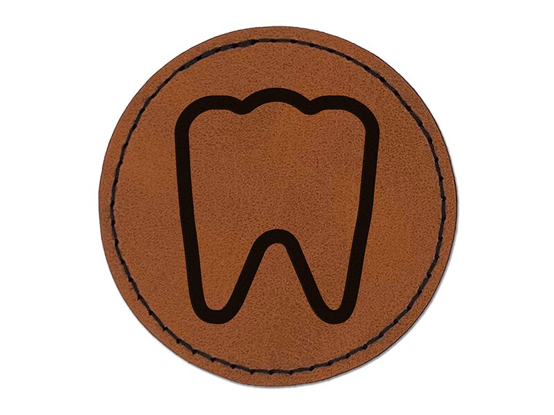 Tooth Outline Round Iron-On Engraved Faux Leather Patch Applique - 2.5 ...