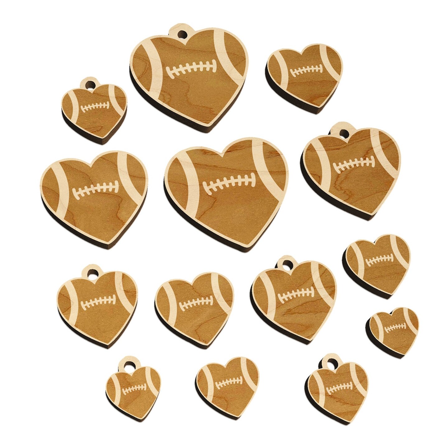 Heart Shaped Football Sports Mini Wood Shape Charms Jewelry DIY Craft ...