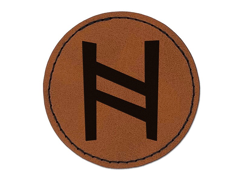 Norse Viking Dwarven Rune Letter H Round Iron-On Engraved Faux Leather ...