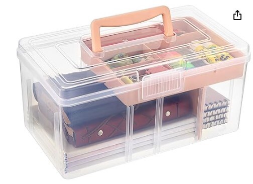 Multipurpose Stationery Storage Box with Handle Layer Clear Plastic ...