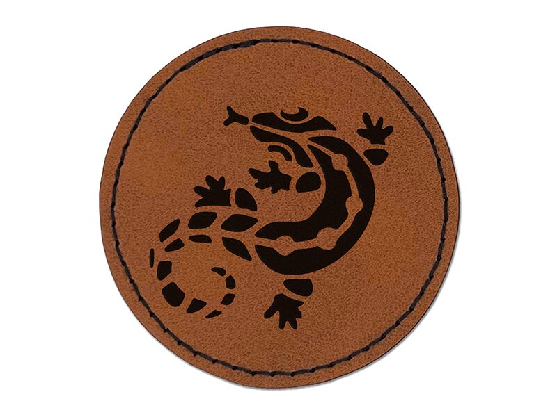 Southwestern Style Tribal Gecko Lizard Round Iron-On Engraved Faux ...
