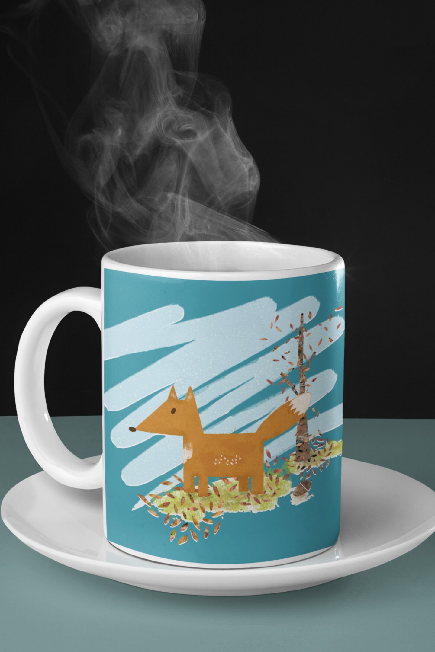 Coffee Mug Fox in Forest graphic design. Choice of 3 background colors ...