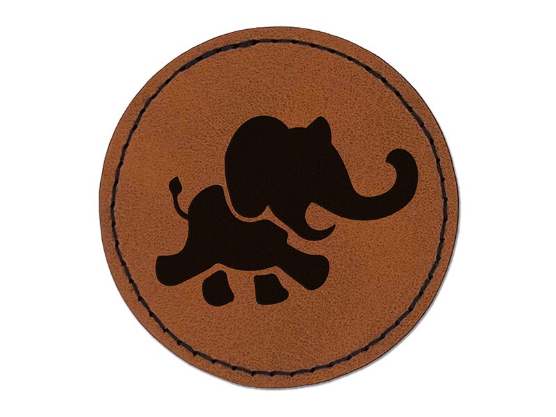 Marching Baby Elephant Round Iron-On Engraved Faux Leather Patch ...