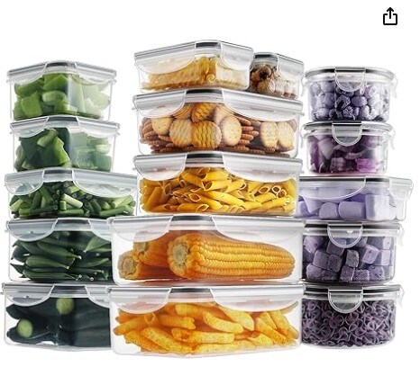 32 Pieces Food Storage Containers Set with Snap Lids (16 Lids + 16 ...