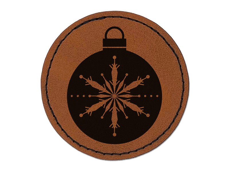 Holiday Ornament Snowflake Round Iron-On Engraved Faux Leather Patch ...