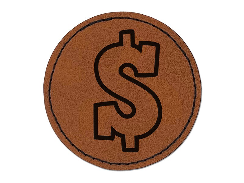 Dollar Sign Money Symbol Outline Round Iron-On Engraved Faux Leather ...