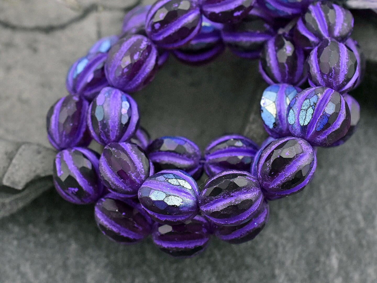 *12* 10mm Purple Washed Matte Purple AB Faceted Round Melon Beads ...