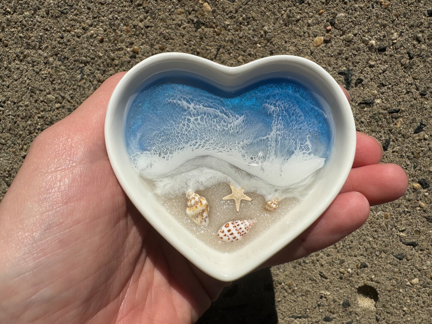Blue Water Personalized Ring Dish, Beach Ceramic Heart Dish for Wedding ...