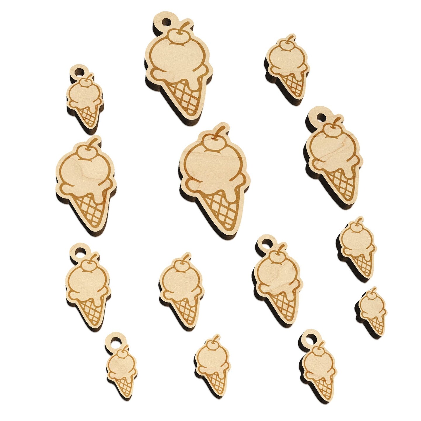 Hand Drawn Cute Ice Cream Cone Doodle Mini Wood Shape Charms Jewelry ...