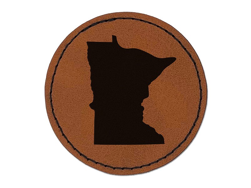Minnesota State Silhouette Round Iron-On Engraved Faux Leather Patch ...
