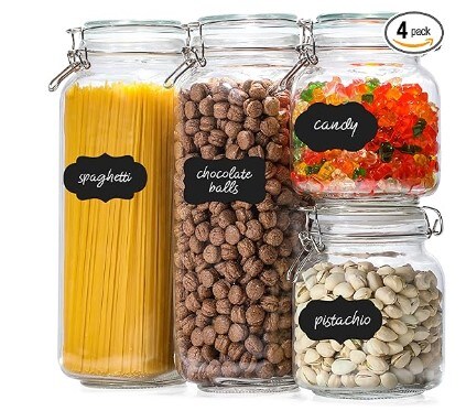 Airtight Glass Jars, 92oz/34oz Large Food Storage Jars, 4 Pack Wide ...