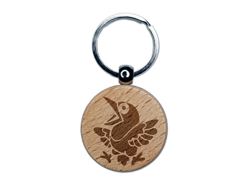 Shocked and Surprised Little Bird Crow Raven Engraved Wood Round ...