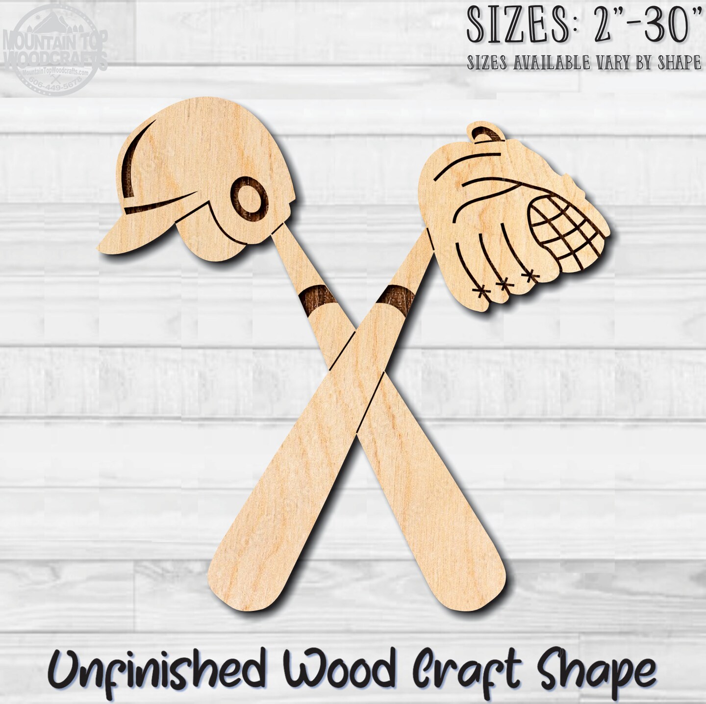 Baseball Crossed Bats Helmet Mitt Unfinished Wood Shape Blank Laser ...