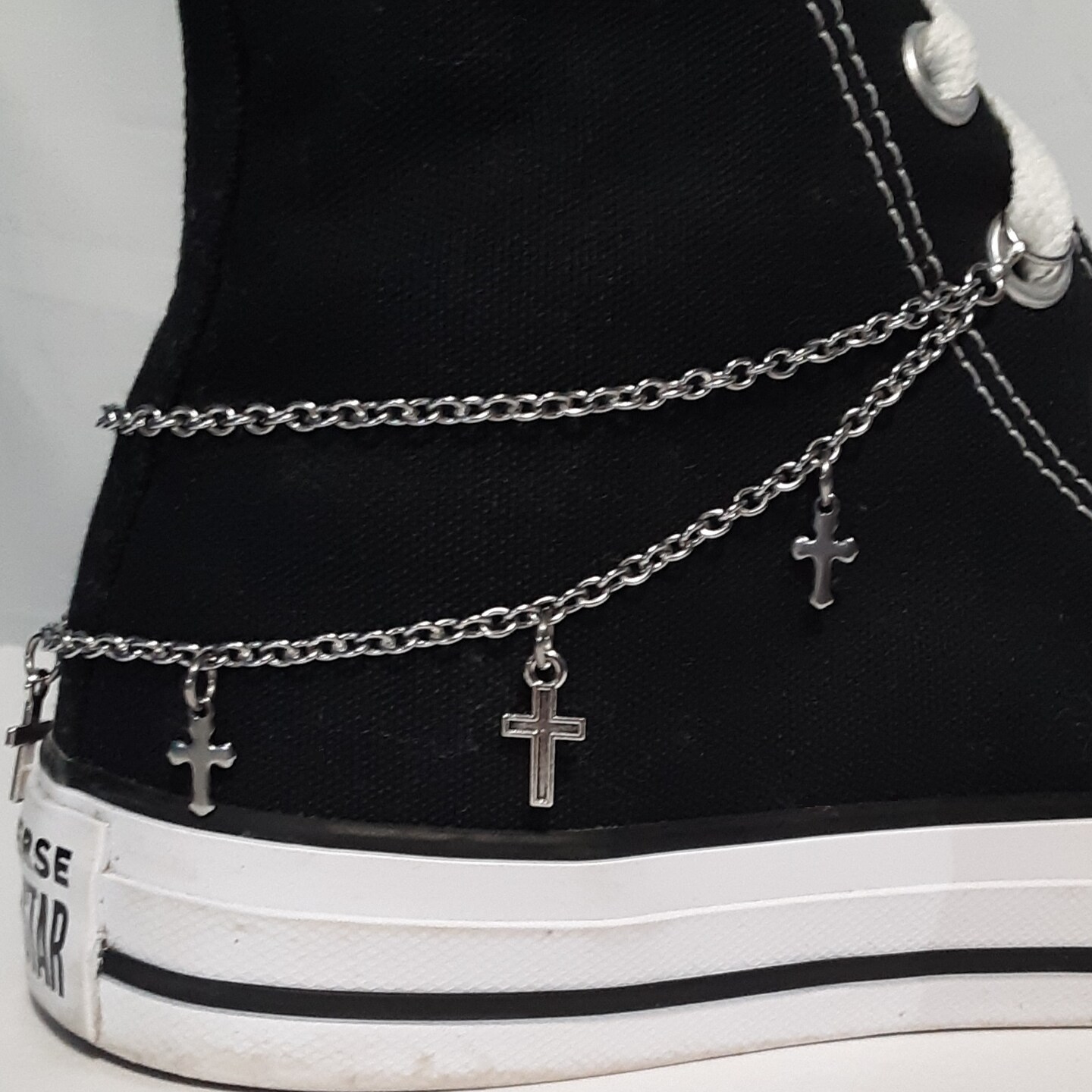 Silver Cross Double Chain Canvas High-top Shoe or Boot Chain ...