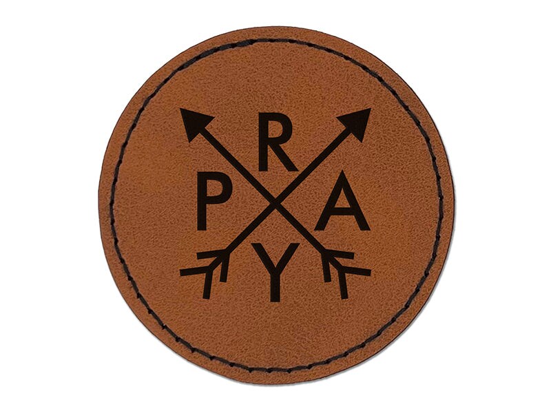 Pray Stylized Round Iron-On Engraved Faux Leather Patch Applique - 2.5 ...