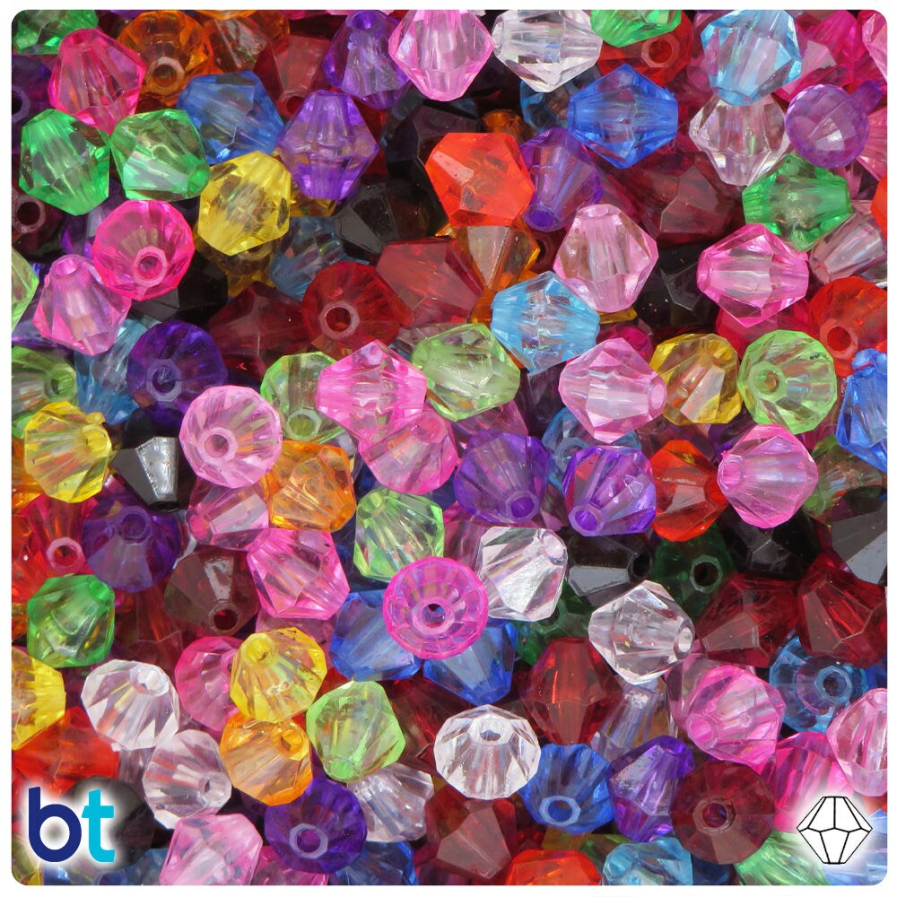 BeadTin Mixed Transparent 8mm Faceted Bicone Plastic Craft Beads ...